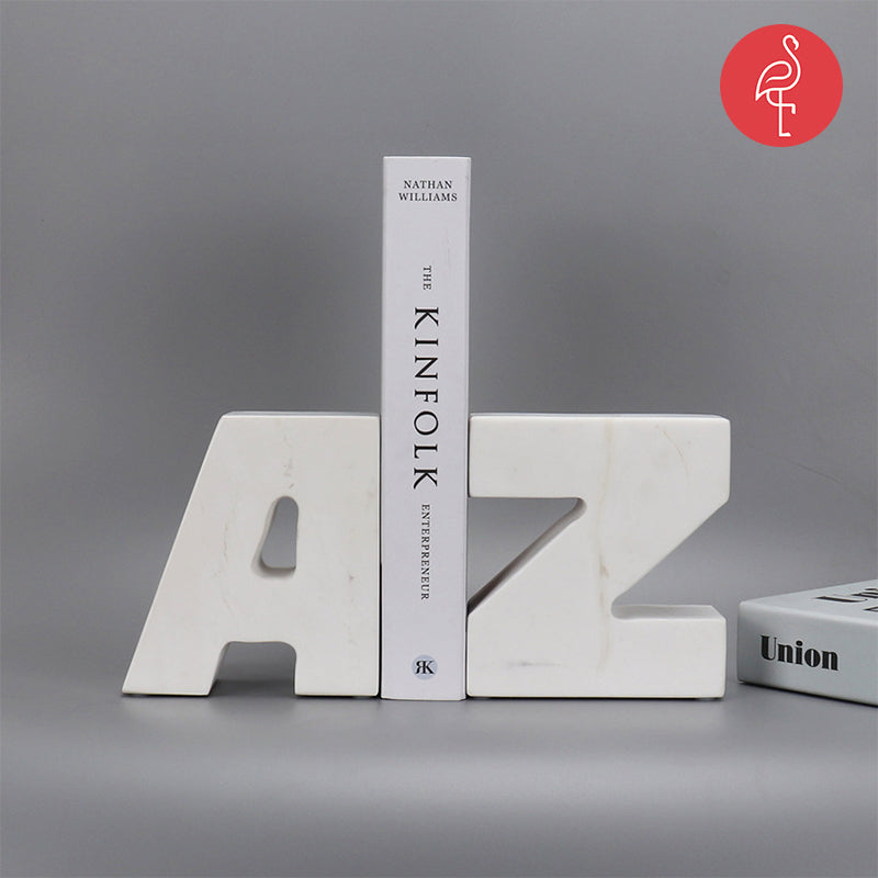 The Flamingo Life AZ White Marble Bookend | Designed To Bring Order and ...
